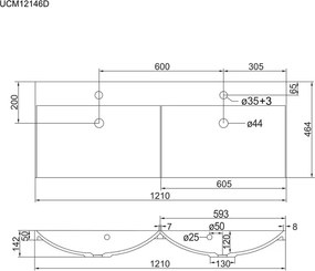 Koupelnová závěsná skříňka BINO s umyvadlem z litého mramoru 121 cm