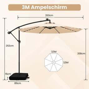 Costway Konzolový deštník Ø350 cm s 40 solárními LED světly a pytli s – béžový