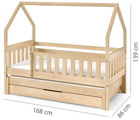 Jednolůžko dětská postel MAJA + přistýlka | 80x160 + 80x150 cm | s rošty | přírodní | UNI PROVEDENÍ