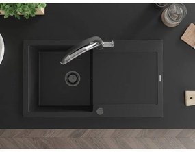 Mexen Leo, 1-komorový granitový dřez 900x500x190 mm a dřezová baterie Duo, černá, 6501-77-671701-07-B