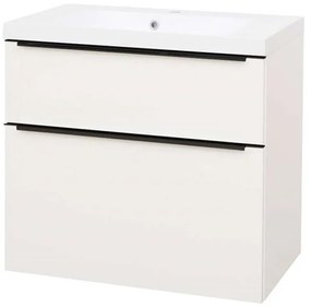 Mereo, Mailo, koupelnová skříňka s umyvadlem z litého mramoru 81 cm, bílá, mat, černé madlo CN541MB