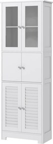 HOMCOM Sloupcový pomocný nábytek do koupelny s 6 dveřmi, nastavitelnými policemi a protiskluzovým designem moderní koupelnová skříň 60x30x170,5 cm bí…