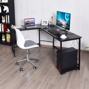 Costway Počítačový stůl ve tvaru L PC černý/přírodní – 168 × 125 × 74 cm