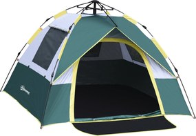 Outsunny Stan pro 3 osoby - Samonat desplející se kopulovitý stan s oknem, taškou na přenášení, háčky, podložkou a vodním sloupcem 1000 mm pro kempová