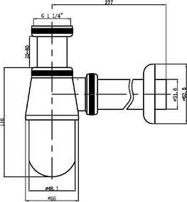 Aqualine umyvadlový sifon 1'1/4 odpad 32 mm nízký chrom CV1006