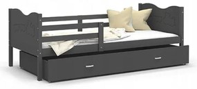 Dětská postel MAX P 80x190cm s šedou konstrukcí v šedé barvě s motivem vláčku