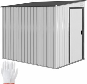 Zahradní kůlna Outsunny ze železa 1,5x2m se základem, se skládacími dveřmi, šikmou střechou, policemi, háčky a větracími otvory, bílá | Aosom