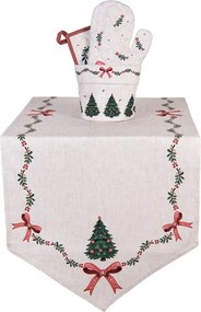 Béžový bavlněný běhoun se stromky Christmas Harmony - 50*160 cm