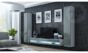 Obývací stěna Zigo New IV, Osvětlení: osvětlení LED - bílé, Barva: šedá / šedá lesk