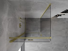 Mexen Mist-F T, 1-křídlý ​​skládací sprchový kout levý 80 x 80 cm, čiré sklo, zlatý matný profil, 8A6T-080-080-55-00-L
