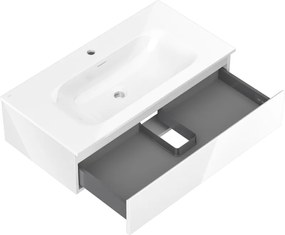 Mexen Orio, koupelnová skříňka 90 cm s umyvadlem Vela, 1 zásuvka, bílá lesklá, 91A10-09023-1-BF00-W23M00