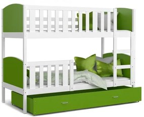 DOBRESNY Dětská patrová postel TAMI 90x200 cm s bílou konstrukcí v zelené barvě