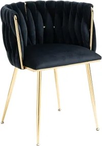 Aosom Sametové křeslo se zlatými kovovými nohami, elegantní ručně tkaný design, 55,5x41x74 cm, černá