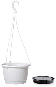 Prosperplast Květináč závěsný PRO bílý 24cm+HÁK a VKLAD 2