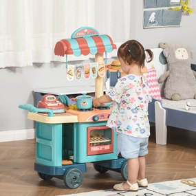 HOMCOM dětská kuchyňka s příslušenstvím 50dílná herní kuchyňka hračka kuchyňka plastová modrá+červená+oranžová 79,5 x 33 x 90,5 cm