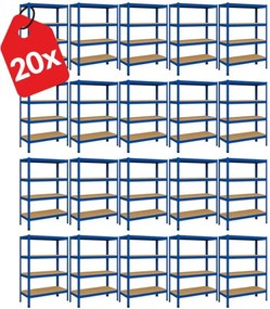 Akce 20x Regál 150x70x30 cm lakovaný 4-policový, nosnost 700 kg - modrý