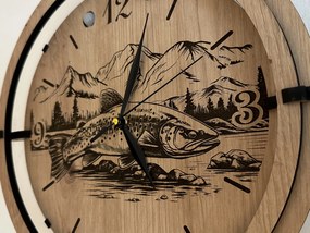 Li-Go "Pstruh" Světelné hodiny 32 cm provedení povrchu: dub světlý, varianta napájení svítidla: 12V s externím zdrojem (s přivodním kabelem)