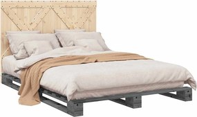 Rám postele s čelem šedý 140 x 200 cm masivní borové dřevo 3281582