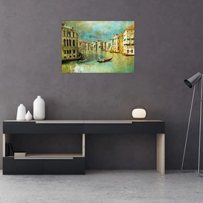 Skleněný obraz - Benátský kanál a gondoly (70x50 cm)