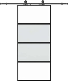 Posuvné dveře se sadou kování černé 90x205 cm Tvrzené sklo 3375830