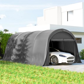 Outsunny přístřešek na auto 3 × 6 m – voděodolný úložný stan s odnímatelnými bočnicemi, velkými rolovacími dveřmi na zip, zakřivenou střechou, UPF50+…