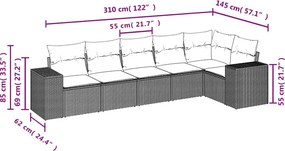 6dílná zahradní sedací souprava s polštáři černá polyratan 3222586
