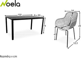 Noela Zahradní jídelní set Viking L + 4x křeslo GABY šedá