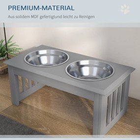 PawHut miska pro psy se 2 miskami 2L zvýšená miska na krmivo pro kočky snadná údržba nerezová ocel šedá 58,4x30,5x25,4cm | Aosom.de