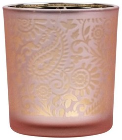 Růžovo stříbrný skleněný svícen s ornamenty Paisley vel.S - Ø 7*8cm