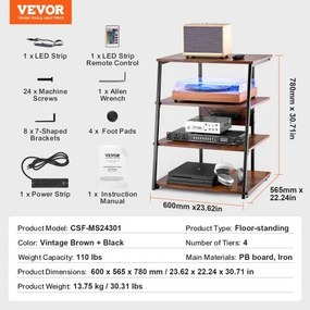 4-vrstvý AV mediální stojan s napájecími proužky Dřevěný rohový TV stojan s LED