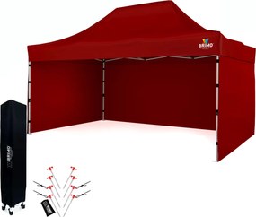 BRIMO Nůžkový párty stan SUPER 3x4,5 m 3 stěny červený