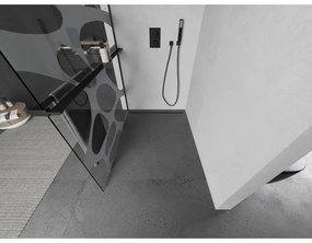 Mexen Kioto+ L, sprchová zástěna Walk-In s poličkou a věšákem 100 x 200 cm, 8mm čiré sklo bílý vzor, ​​černý profil, 800-100-123-70-97