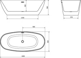 Mexen Eris, volně stojící vana 180 x 80 cm, bílá, chromový přepad, 53441808000-01