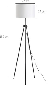 HOMCOM Stojací lampa Moderní stojací lampa E27, ocel a polyester, černobílá, 37x37x152cm, stylové osvětlení do obývacího pokoje a ložnice