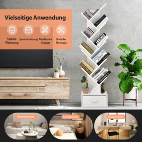 Costway Knihovna 10 Tier Tree Book se zásuvkou na podlaze stojící úložný regál