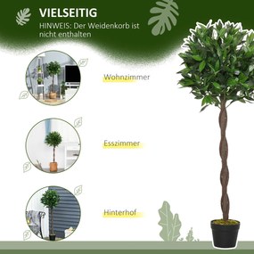Sada 2 umělých vavřínových stromů Outsunny, 120 cm umělé rostliny v cementových květináčích, interiérové rostliny, umělé rostliny pro interiér a exte…