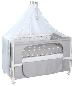 Bílá postýlka na kolečkách s nebesy 60x120 cm Little stars – Roba