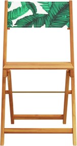 3dílný bistro set vzor listů textil a masivní dřevo 3281752
