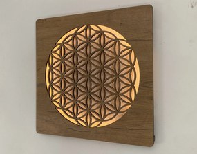Li-Go "Květ života" světelný obraz 230V 62x62 cm provedení povrchu: dub světlý