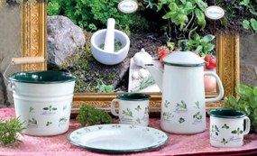 Krémový smaltovaný kyblík s bylinkami Herbs - Ø24*23cm - 6L