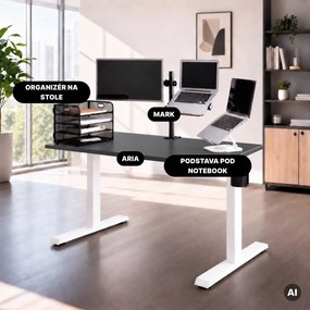 Elektrický stůl s nastavitelnou výškou ergonomický bílo-antracitový,1200x600 mm: ARIA