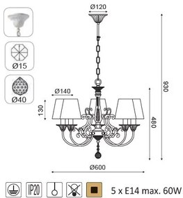 ACA DECOR Závěsné svítidlo ZIZEL max. 5x60W/E14/230V/IP20