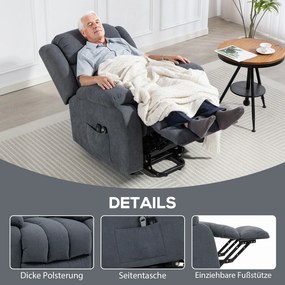 HOMCOM Televizní křeslo s funkcí vstávání, elektrické relaxační křeslo s funkcí ležení, masážní funkcí, 93x91x103 cm, tmavě šedé