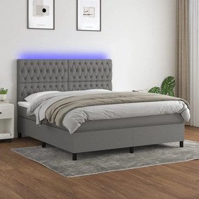 Box spring postel s matrací a LED tmavě šedá 160x200 cm textil 3135126