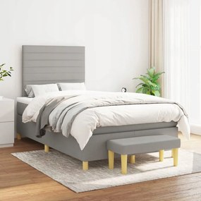 Box Spring Postel S Matrací Textil Světle Šedá vodorovné pruhy 120 x 200