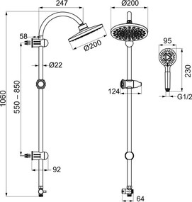 Novaservis Sprchové soupravy - Sprchová souprava, horní a ruční sprcha s držákem a hadicí, výška 1060 mm, chrom, SET030,0