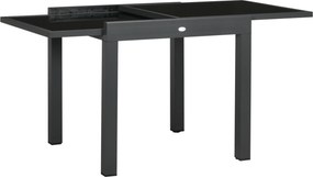 Rozkládací zahradní stůl Outsunny z hliníku s obdélníkovým tvarem a tvrzeným sklem pro 4-6 osob, nosnost 50 kg, rozměry 80-160x80x75 cm, černý