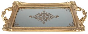 Zlatý antik dekorativní podnos se zrcadlem a ornamenty - 40*20*4 cm
