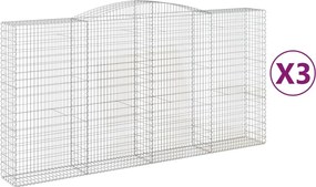 Klenuté gabionové koše 3 ks 400x50x200/220cm pozinkované železo 3147062
