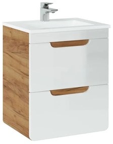 MAXIVA Závěsná skříňka s umyvadlem - ARUBA 824 white, šířka 50 cm, dub craft/lesklá bílá